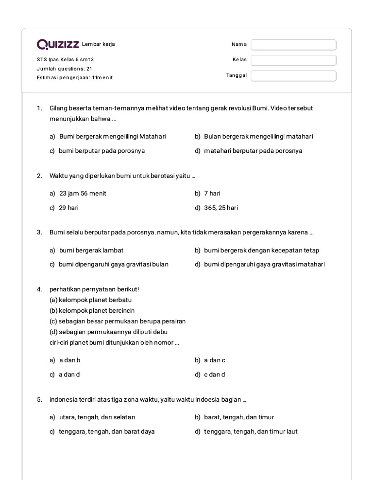 STS Ipas Kelas 6 SMT 2 - Quizizz | PDF