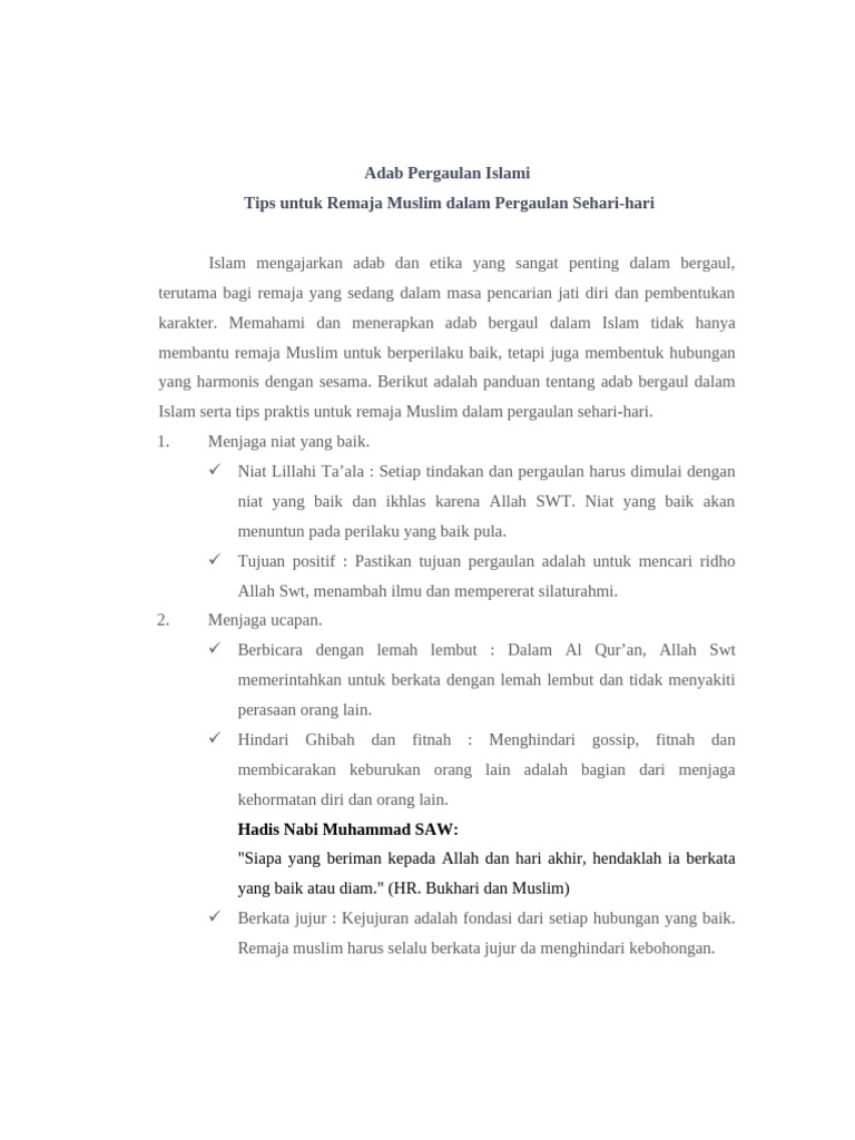 Adab Pergaulan Islami untuk Remaja | PDF
