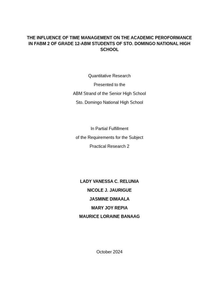 The Influence of Time Management On The Academic Peroformance in Fabm 2 ...