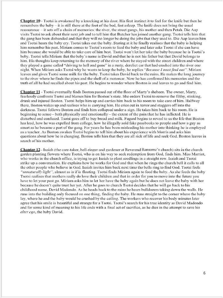 Tsotsi Chapter 10 To 12 Summary | PDF