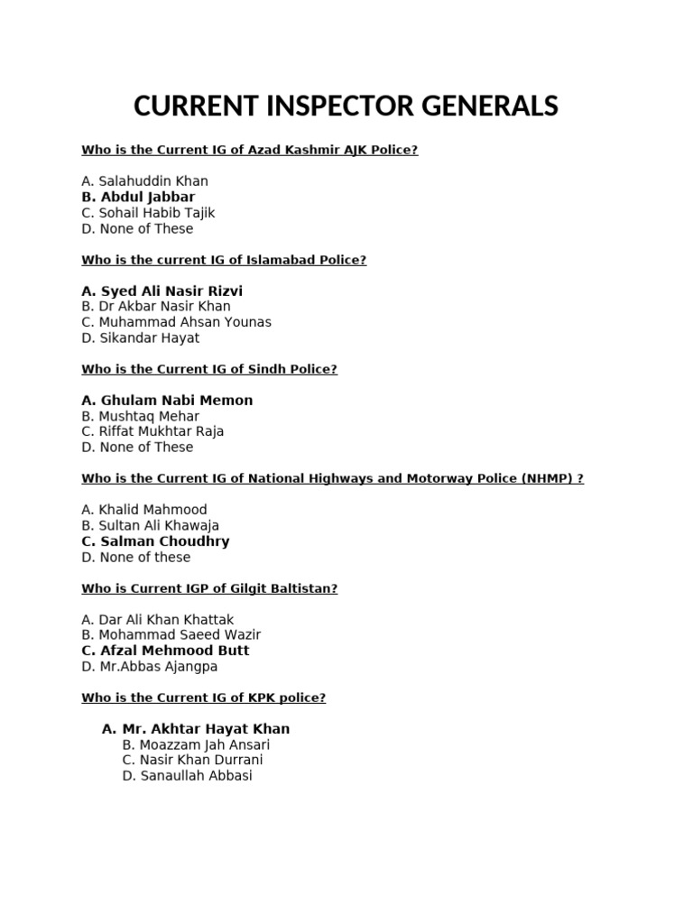 CURRENT IGs, Chief Ministers, Governors. Dec 24 | PDF | Government Of ...