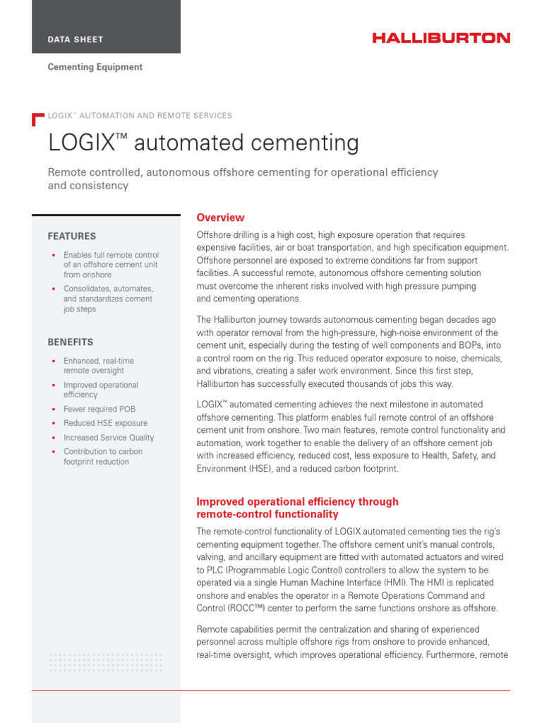 LOGIX Automated Cementing Data Sheet | PDF | Automation | Programmable Logic Controller