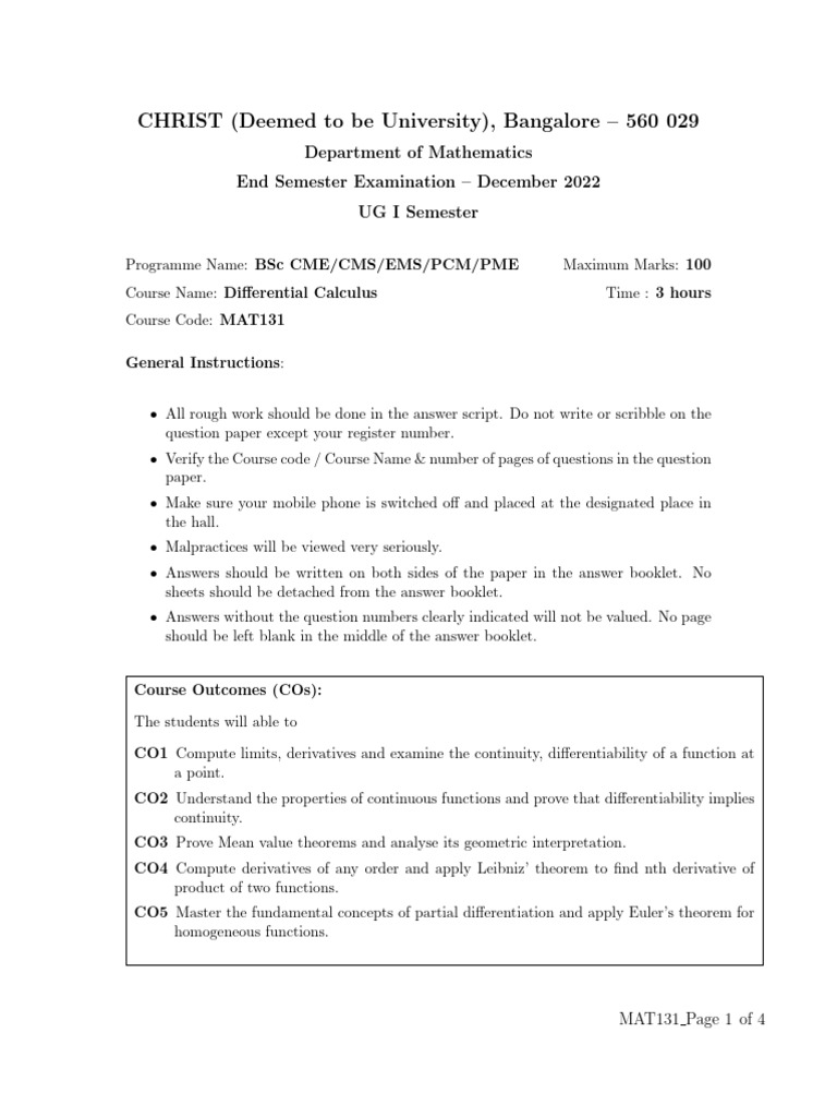 MSE Derivatives Exam Paper | PDF | Derivative | Function (Mathematics)