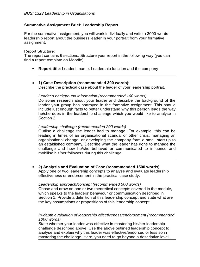 Leadership Report Assignment Guide | PDF | Leadership | Theory