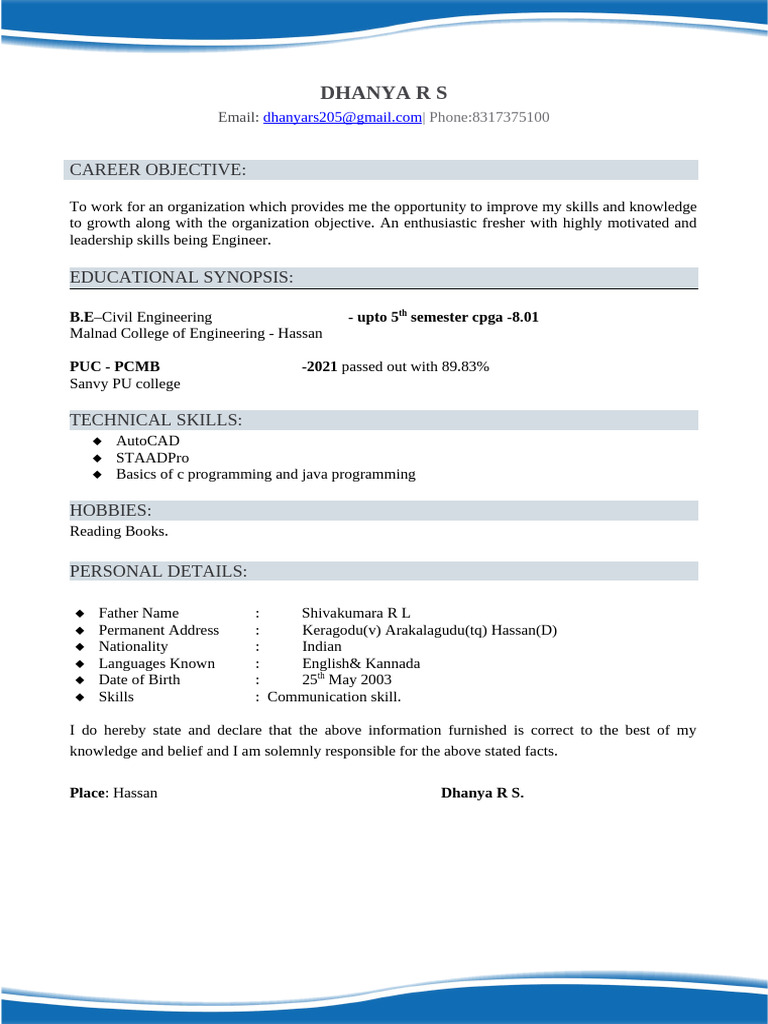 Dhanya Resume | PDF
