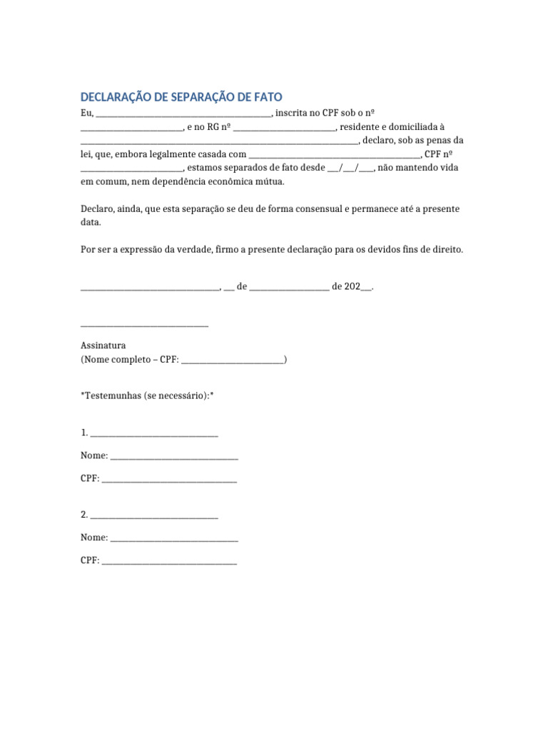 Declaracao Separacao de Fato | PDF