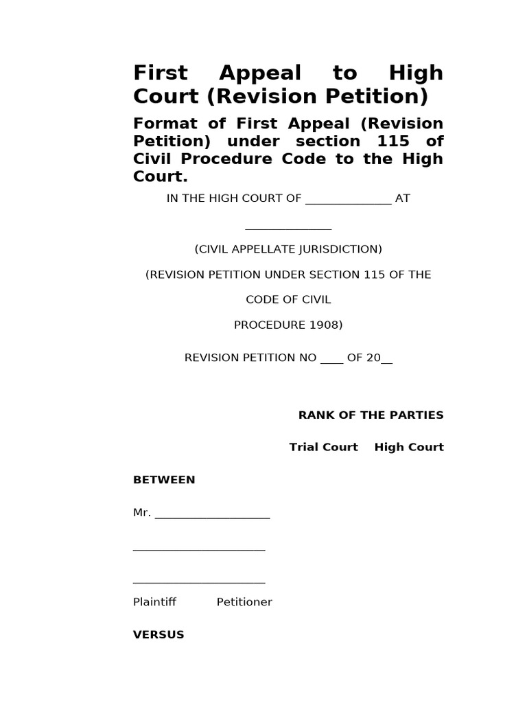 First Appeal Revision Petition Format | PDF | Lawsuit | Appeal