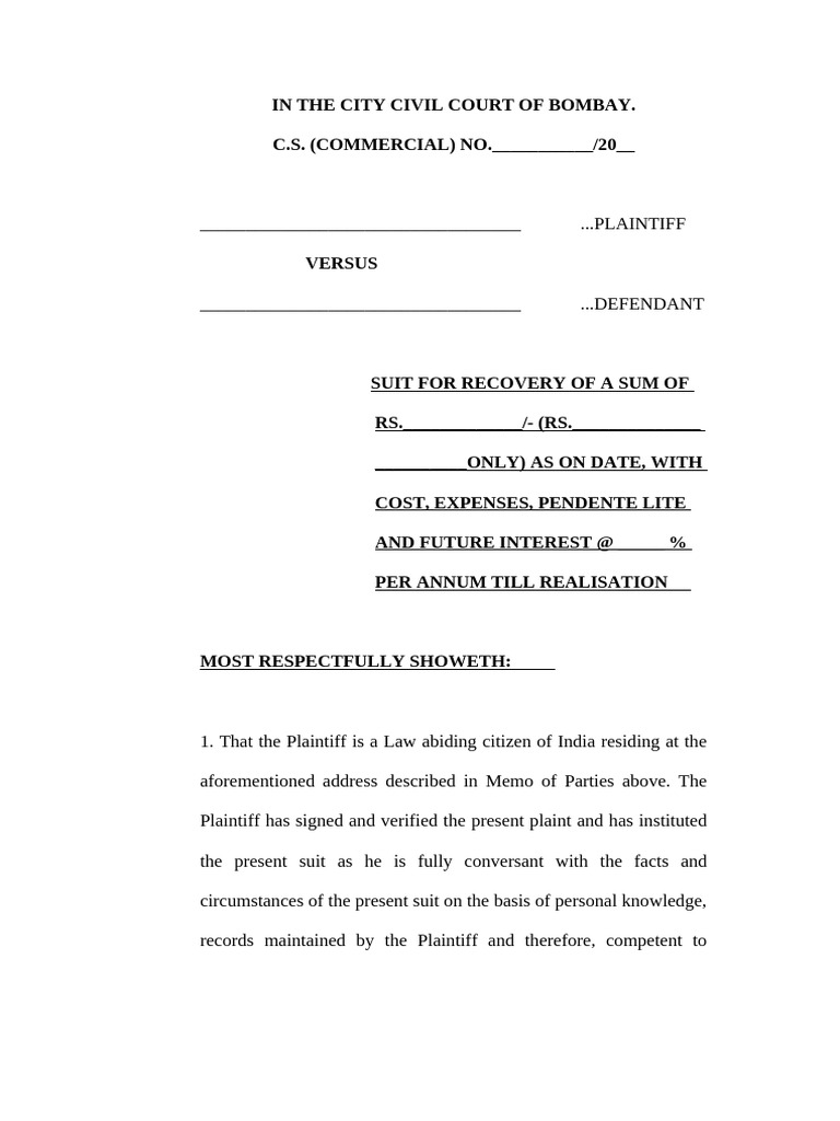 Draft - Commercial Suit | PDF | Lawsuit | Common Law