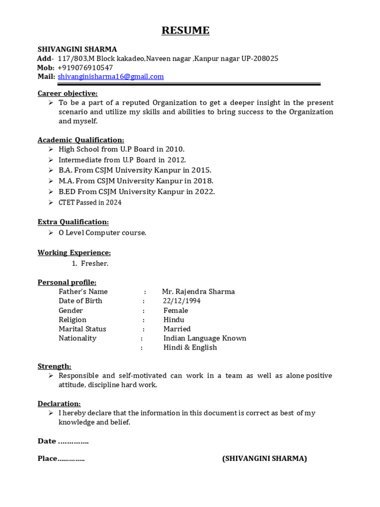 Shivangini Sharma Resume | PDF
