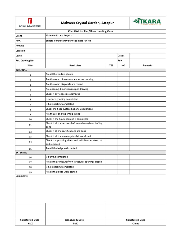 Flat Handover Checklist Document | PDF