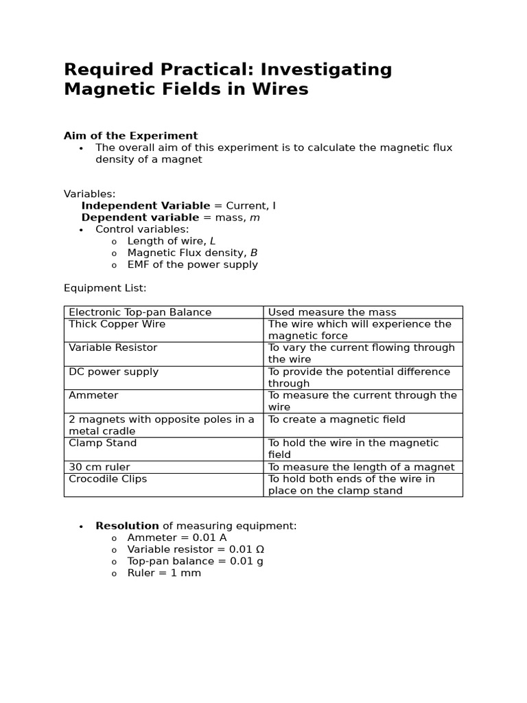 Magnetic Fields in Wires Experiment | PDF