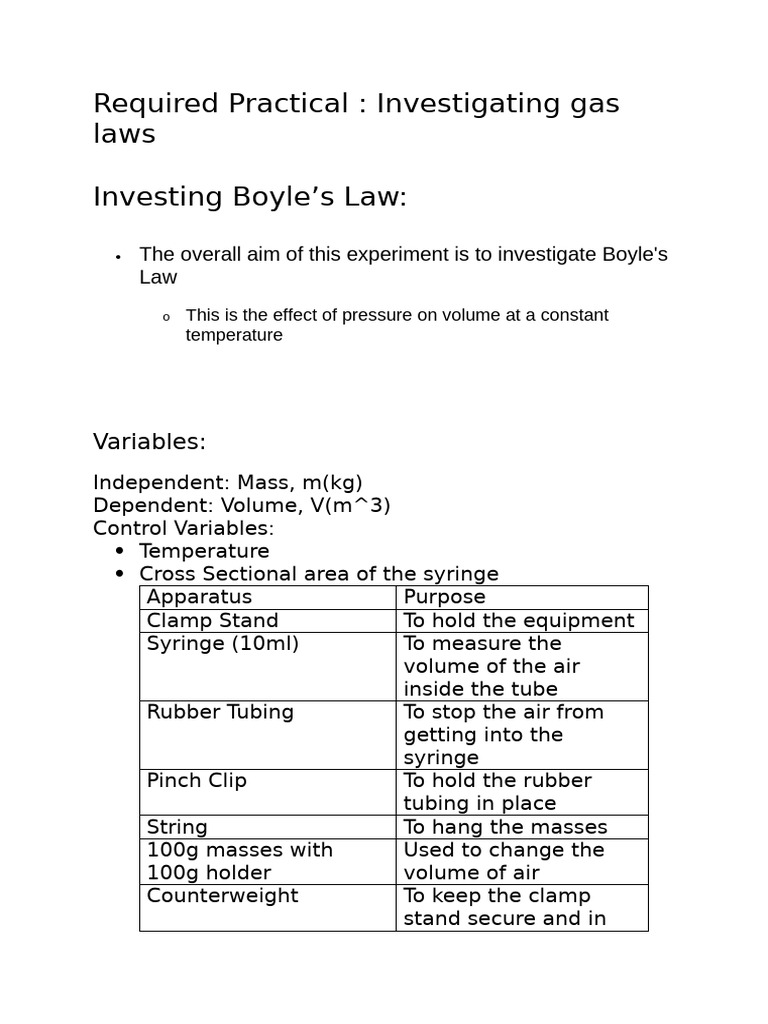 Required Practical Charles and Boyles Law | PDF | Pressure | Gases