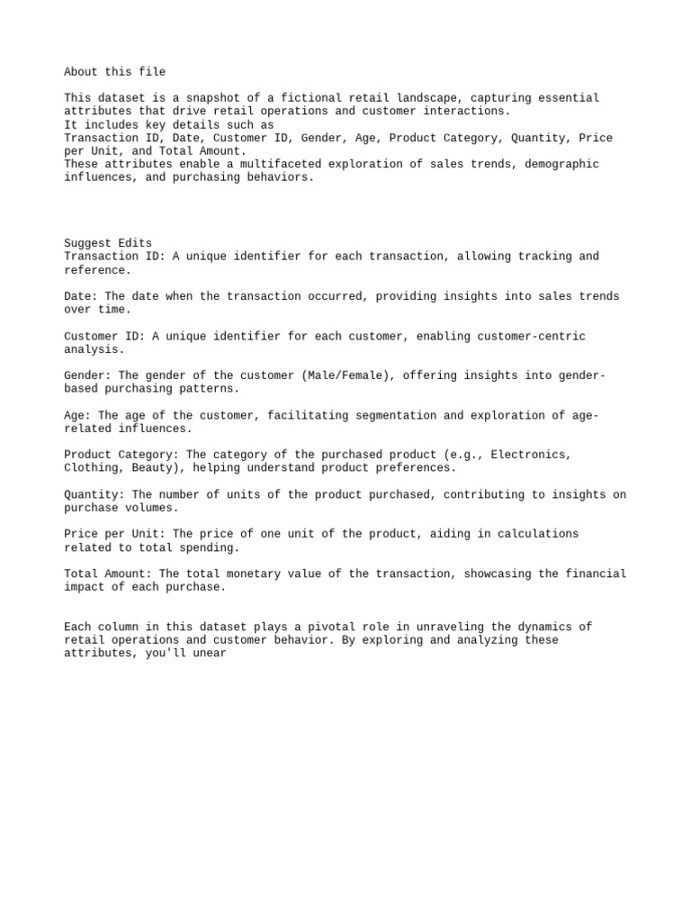 Retail Sales Dataset | PDF