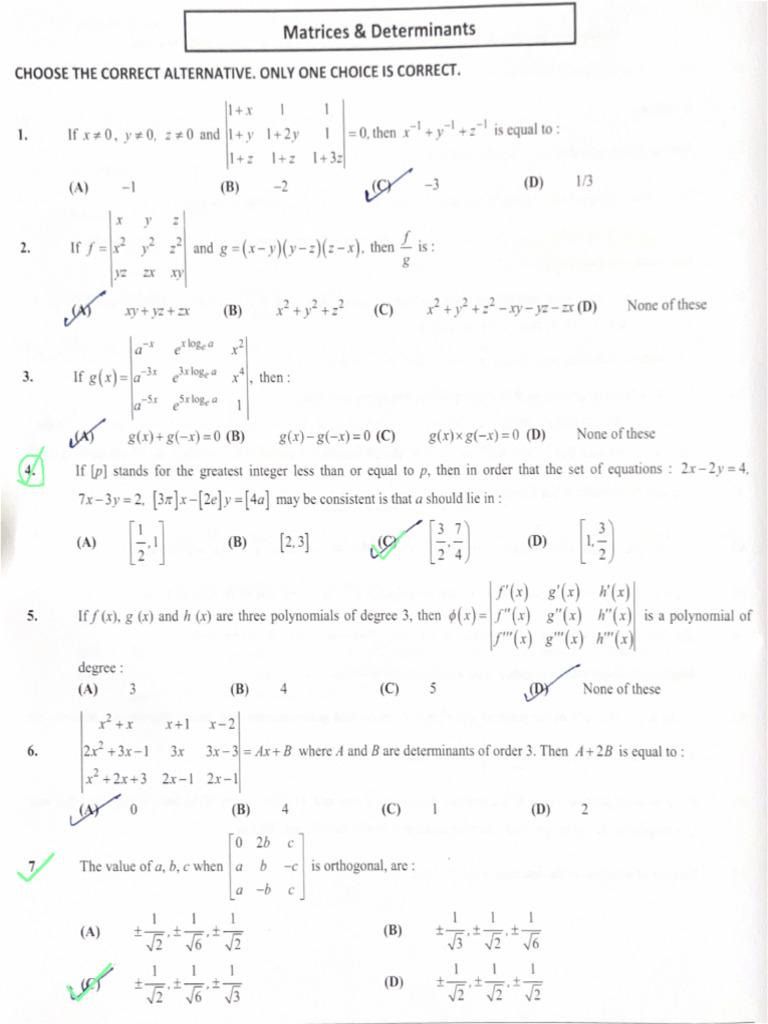 Jee Matrices Det 20 July 24 | PDF