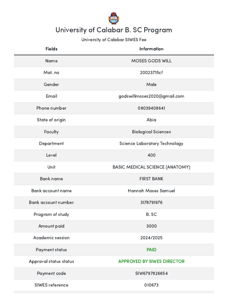 Unical Siwes Portal | PDF