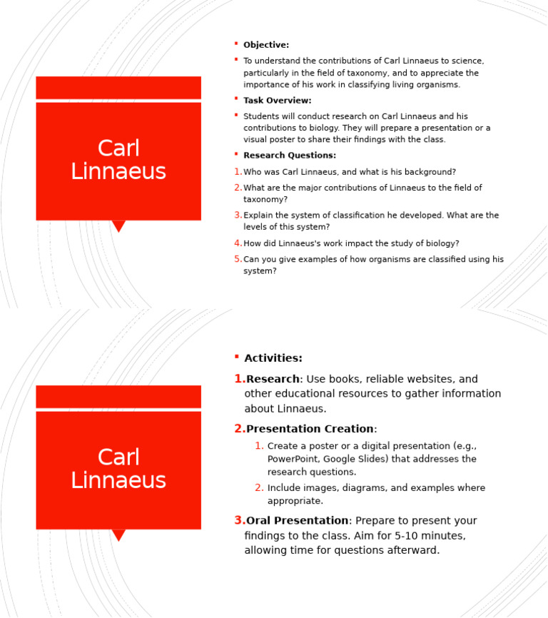 Carl Linnaeus Year 6 Research Task | PDF