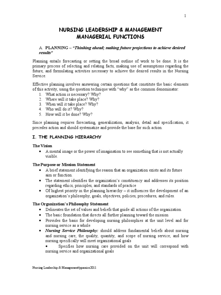 Nursing Leadership & Management | Nursing | Strategic Planning