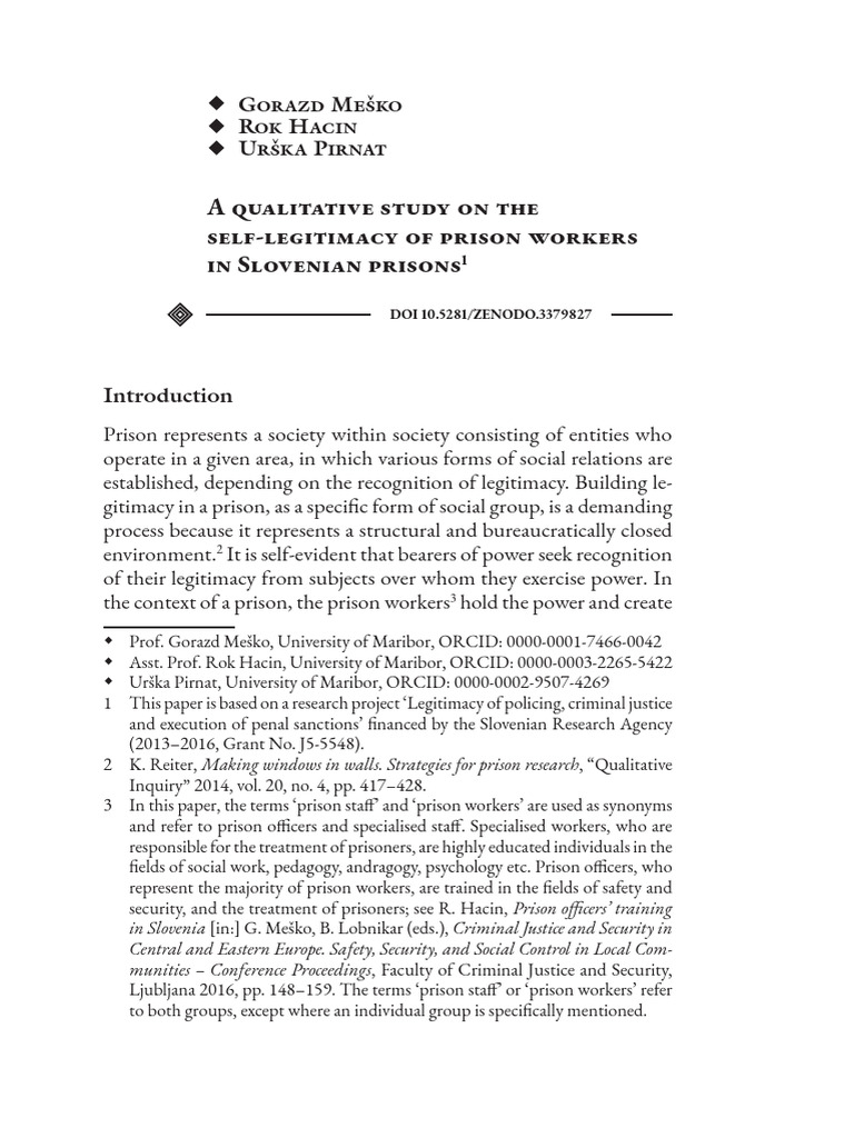 Self-Legitimacy of Slovenian Prison Workers | PDF | Power (Social And ...