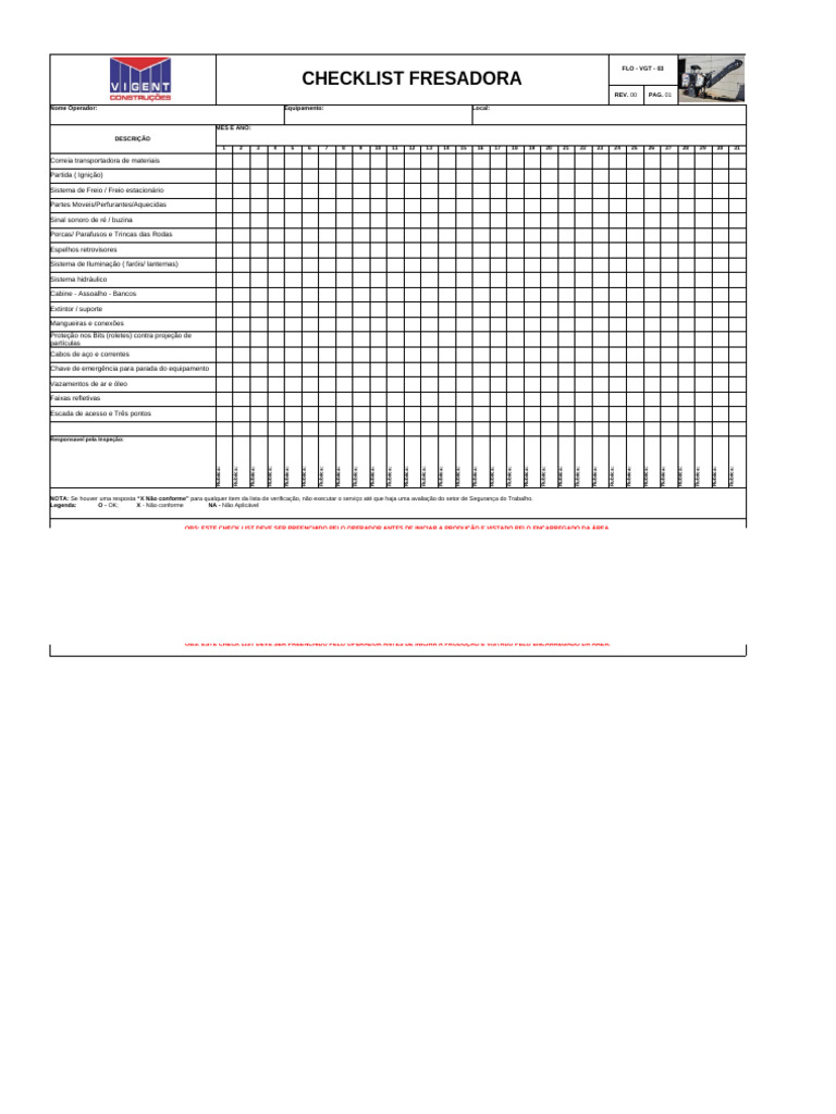 03 - FLO - VGT - 03 Check-list-Fresadora | PDF