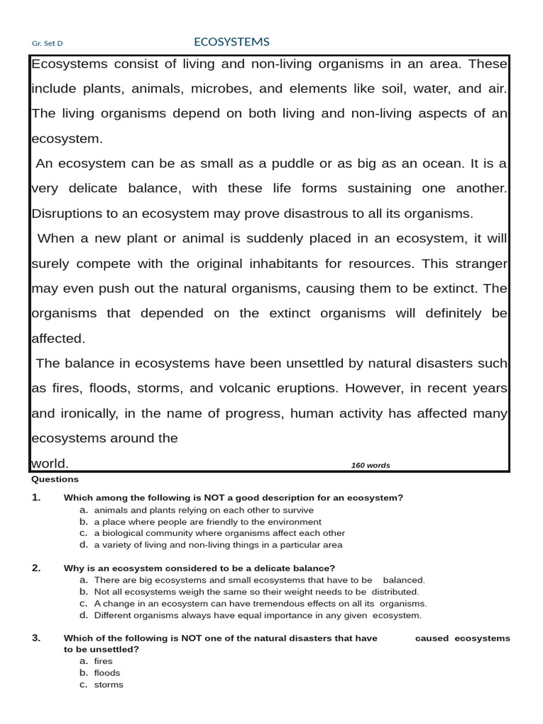 Ecosystem Balance and Disruptions | PDF | Ecosystem | Fish