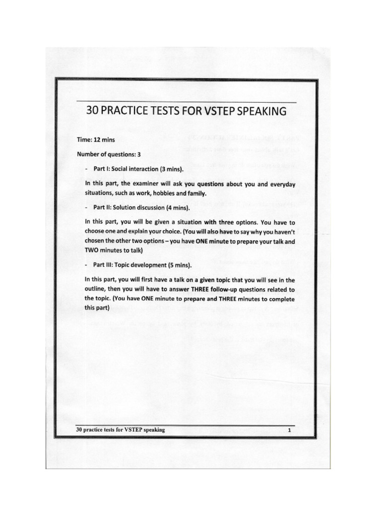 30 Practice Tests For Vstep Speaking Step by Step To Get Vstep | PDF