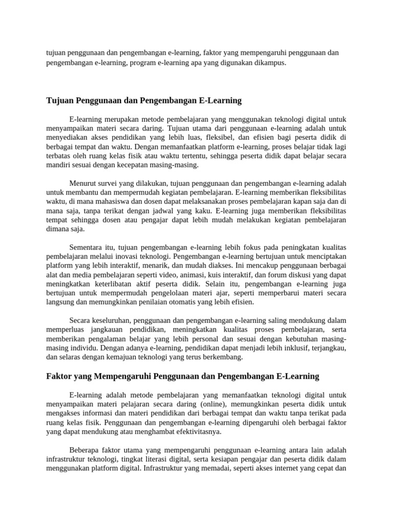 tujuan faktor dan program e Learning | PDF