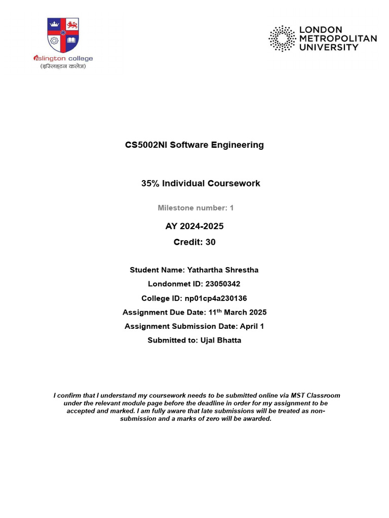 CS5002NI Software Engineering Project Plan | PDF | Use Case | Project ...