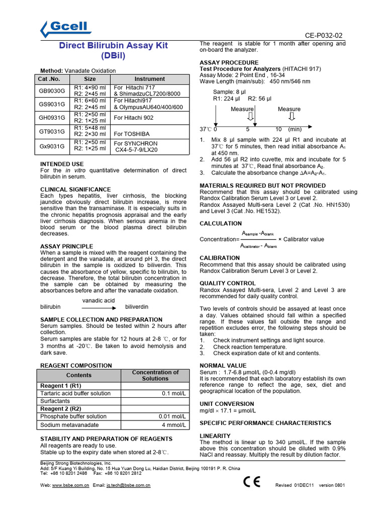 BSBE - Package Insert of DBVanadate Oxidation | PDF | Blood Plasma | Assay