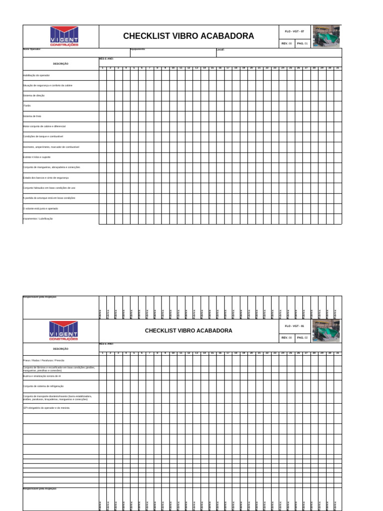 07 - FLO - VGT - 07 Check-list-Vibro Acabadora | PDF | Veículos | Veículo motorizado