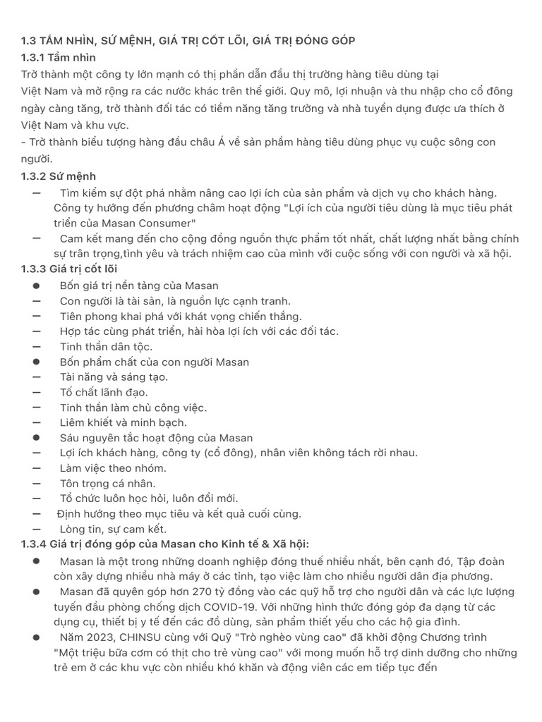 1.3 T M Nhìn, S M NH, Giá TR C T Lõi, Giá TR Óng Góp 1.3.1 T M Nhìn | PDF