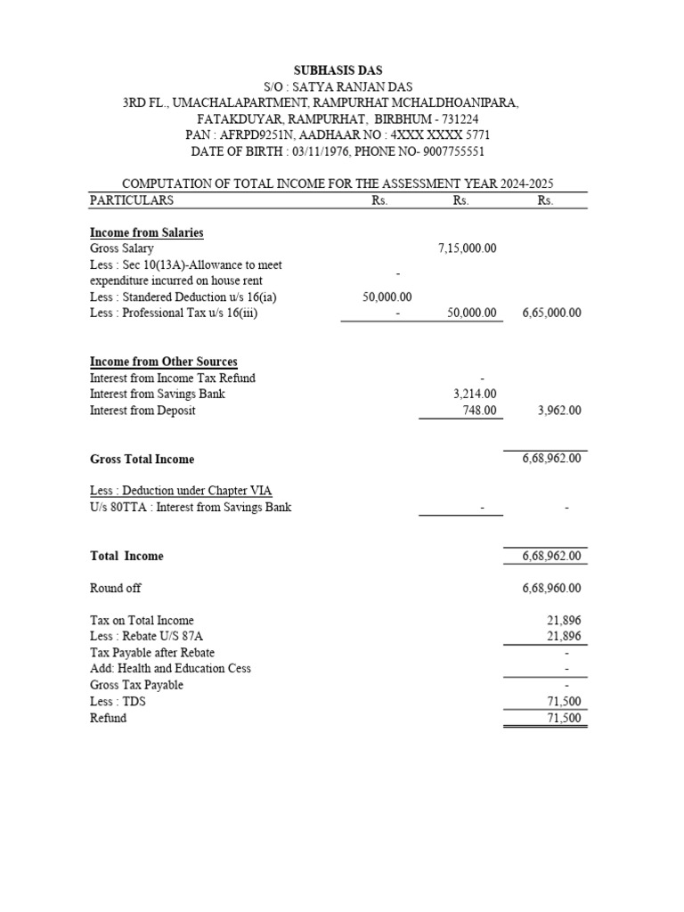 Computation FY 2023-24, AY 2024-25 | PDF