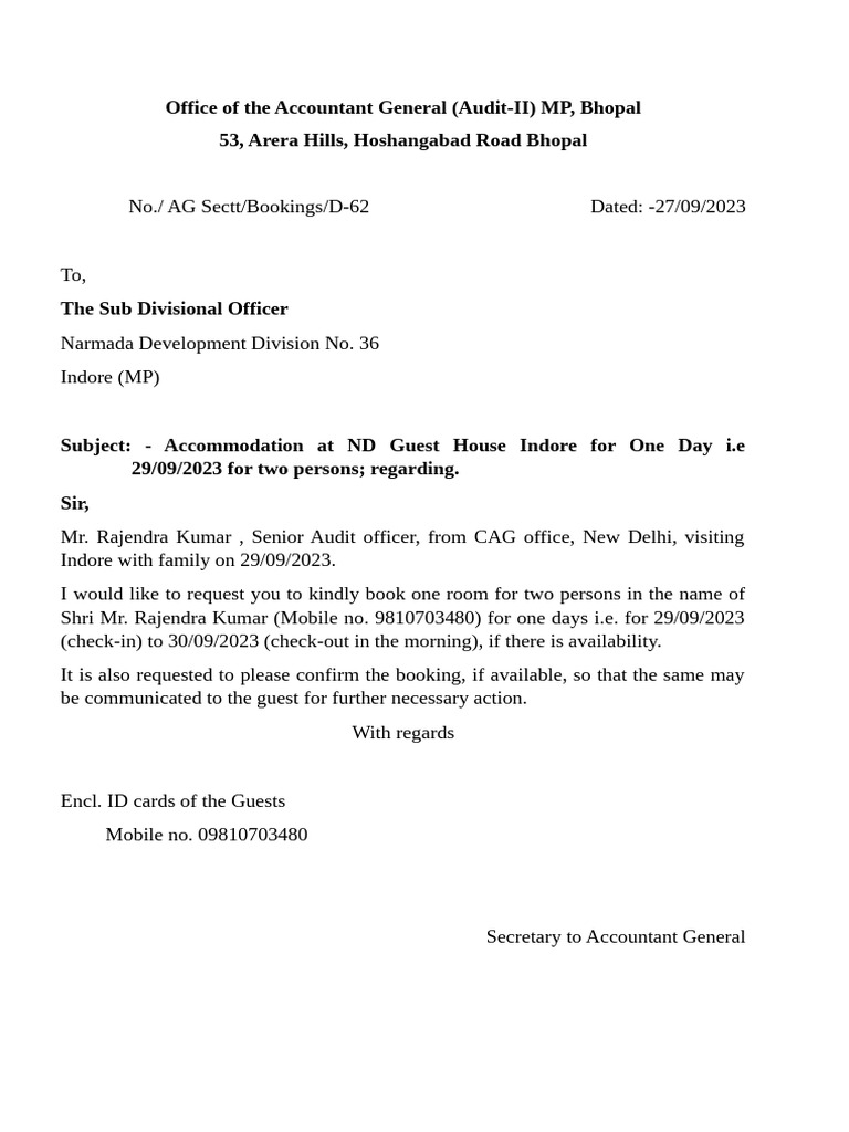 Letter for accomodation | PDF