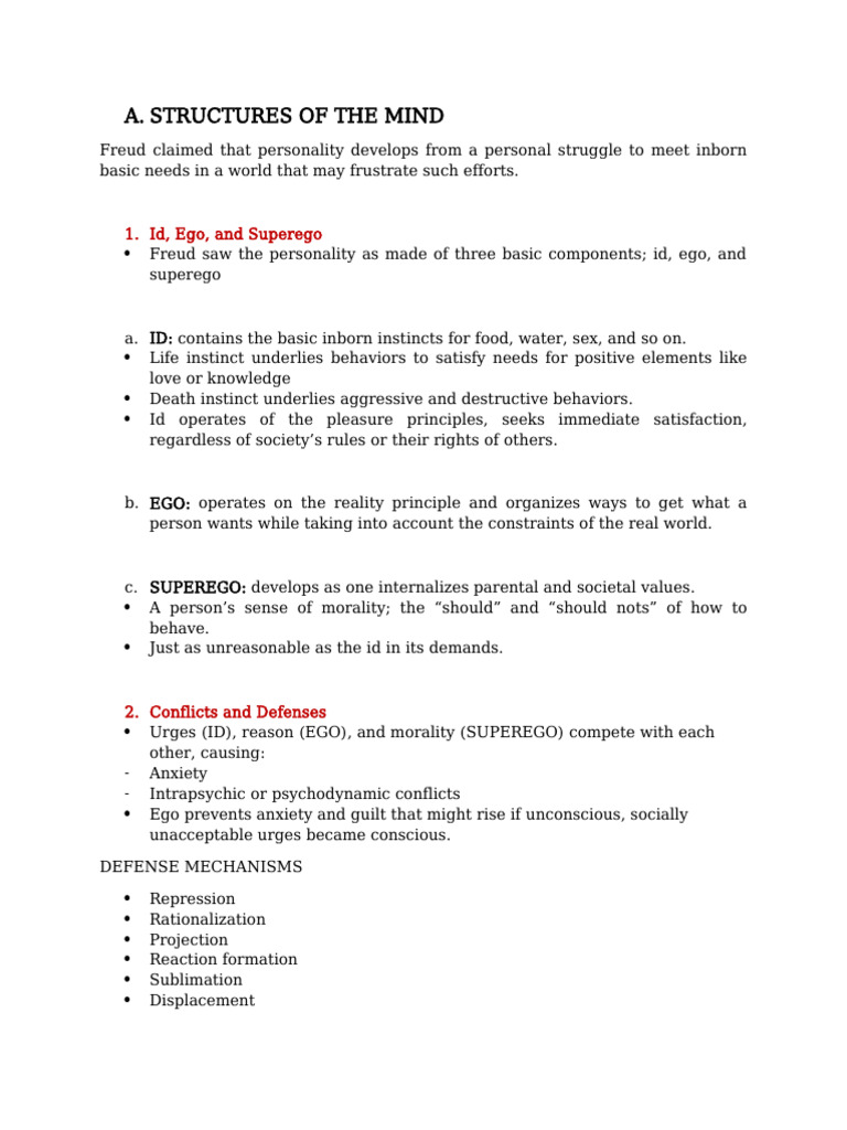 Freud's Theory of Personality (developing lesson) | PDF | Psychological ...