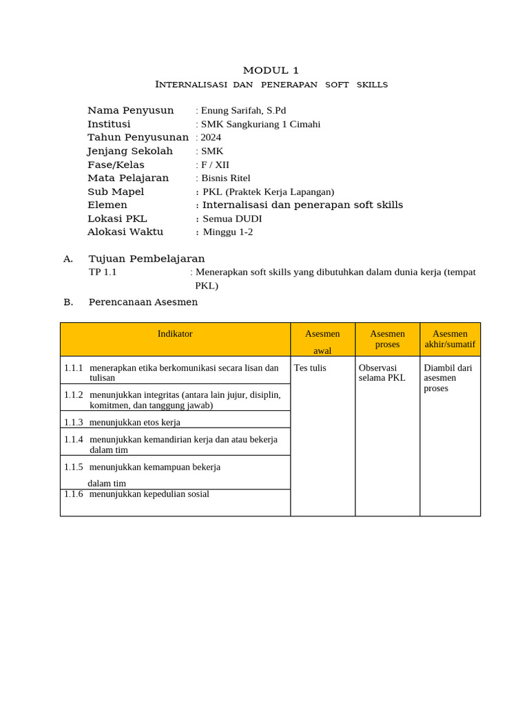 Modul Ajar PKL elemen 1 | PDF