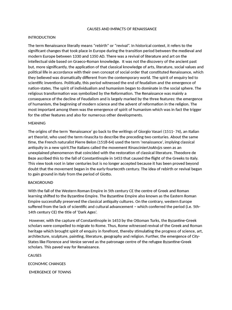 Major Impacts of the Renaissance | PDF | Renaissance | Italy