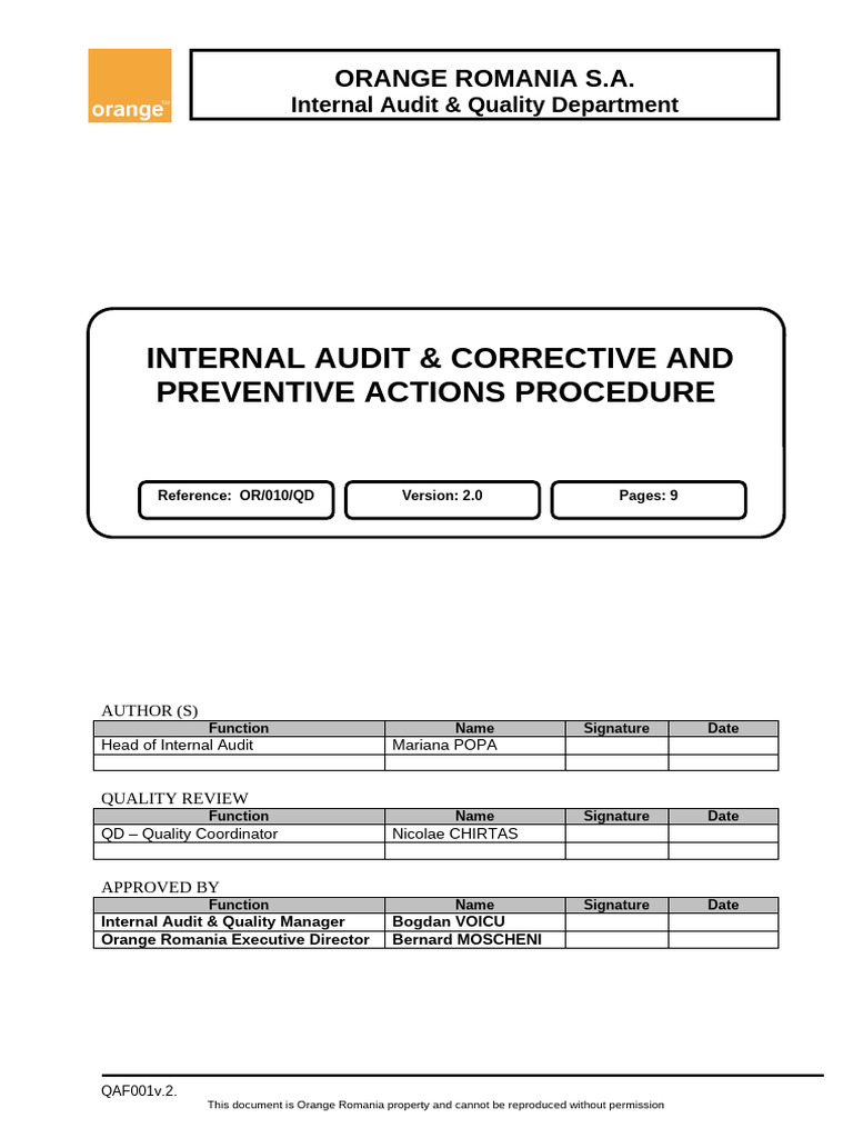 Internal Audit, Corrective and Preventive | PDF | Audit | Auditor's Report