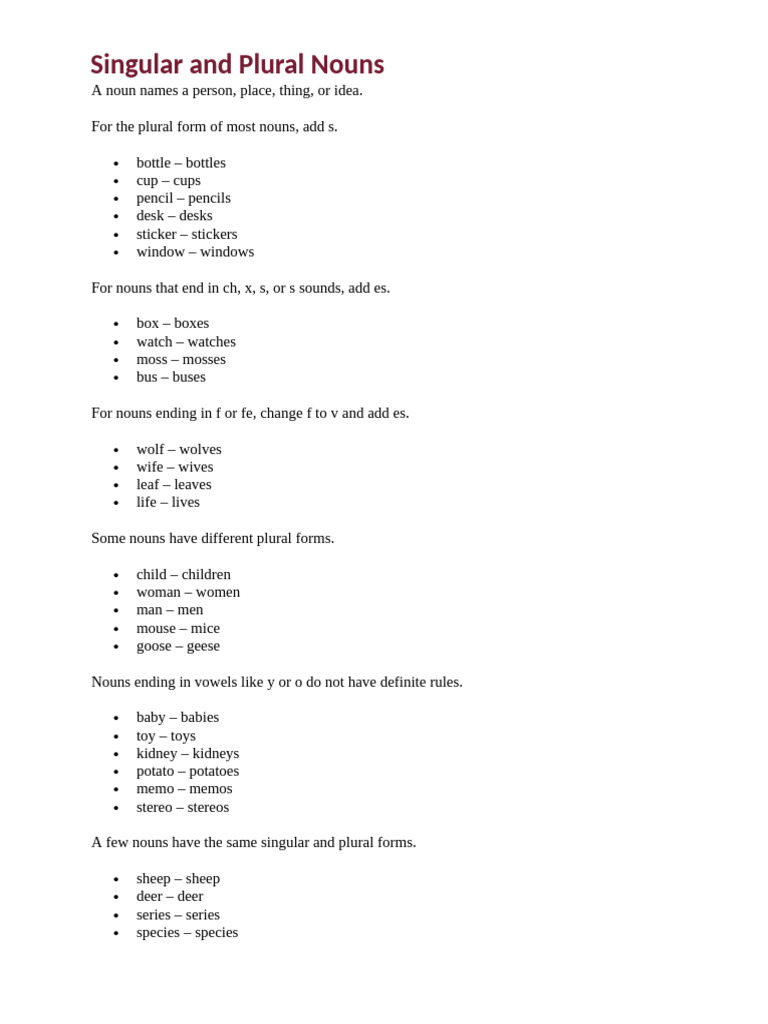 Singular and Plural Nouns - Angielski | PDF