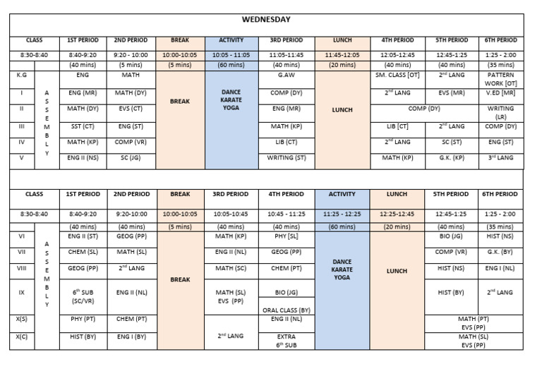 SAUT 2025 Wednesday Class Schedule | PDF