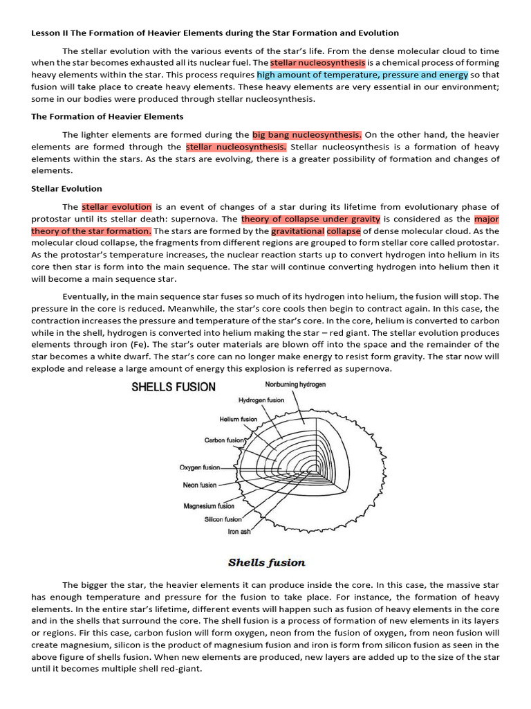 Lesson II The Formation of Heavier Elements During The Star Formation ...