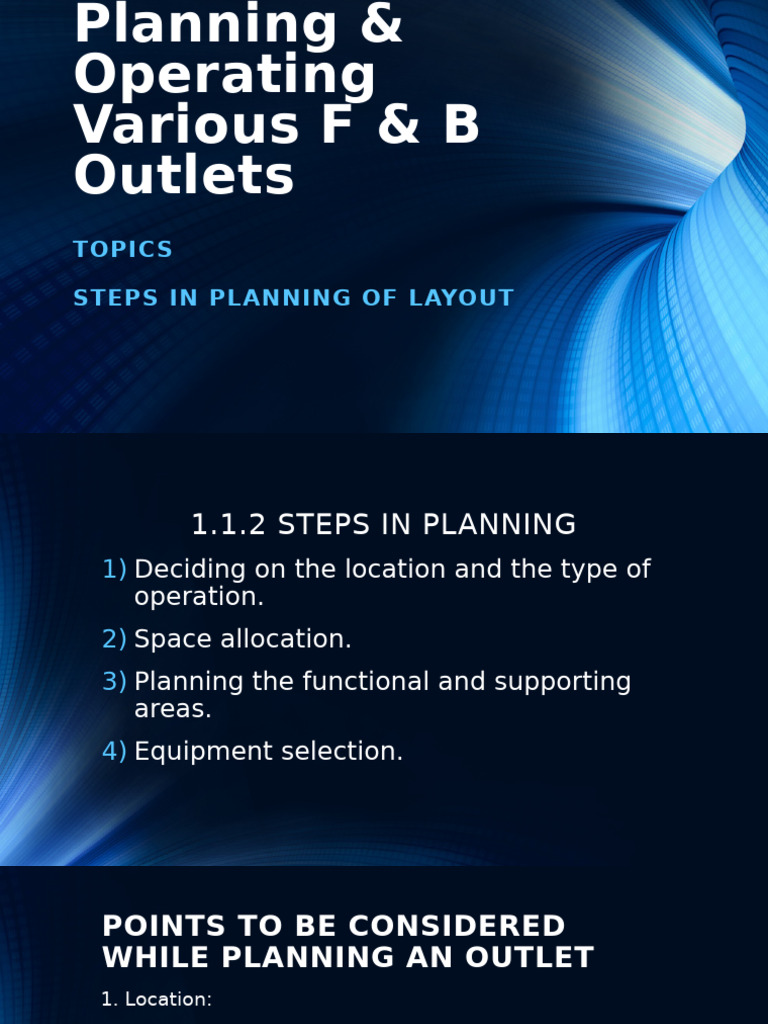 Planning & Operating F & B Outlets PPT 2-1 | PDF | Tableware | Cutlery