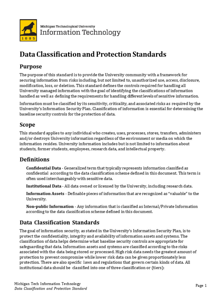 Michigan Tech Data Protection Standards | PDF | Information Security ...