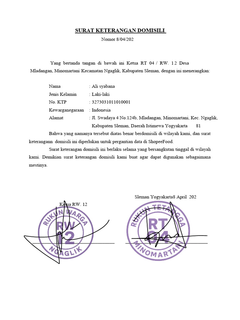 Surat Keterangan Domisili Sleman | PDF