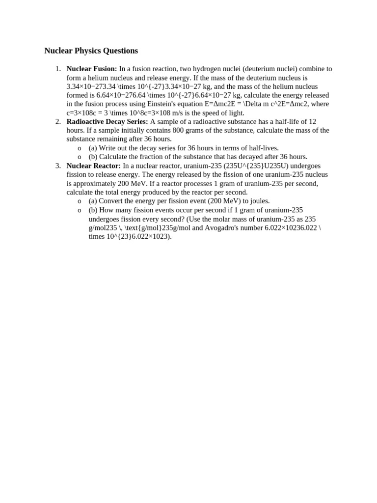 Nuclear Physics Questions | PDF