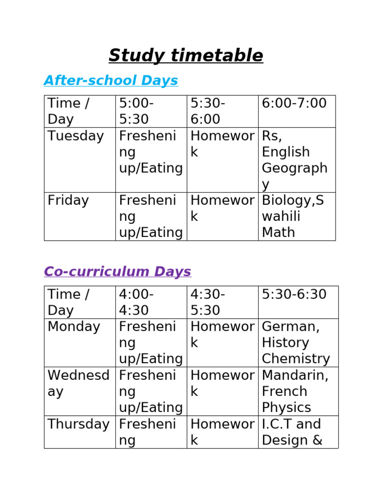 Study Timetable | PDF