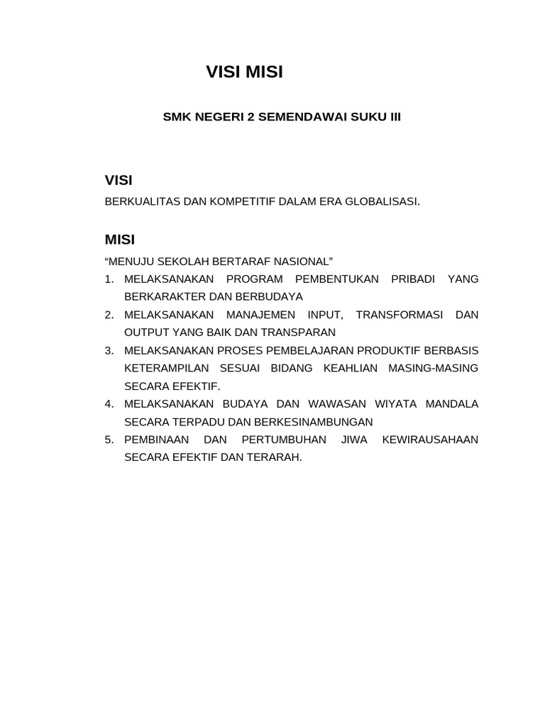 Visi Dan Misi SMK | PDF