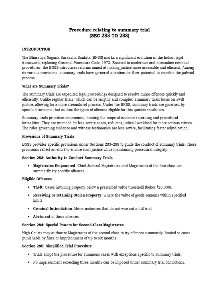 Procedure Relating To Summary Trial | PDF | Magistrate | Trials