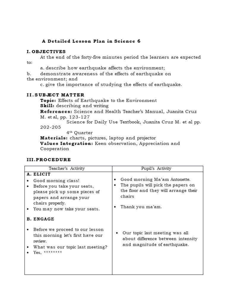 A Detailed Lesson Plan in Science Grade 6 | PDF | Tsunami | Earthquakes