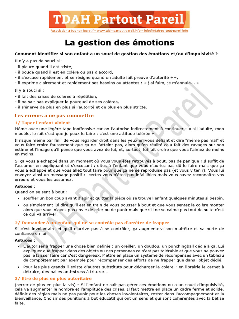 Gestion des émotions chez l'enfant TDAH | PDF | Sourire | Émotions