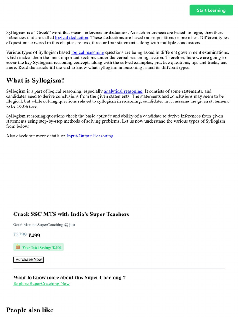 Syllogism Reasoning - Key Concepts, Solved Examples and Tricks | PDF