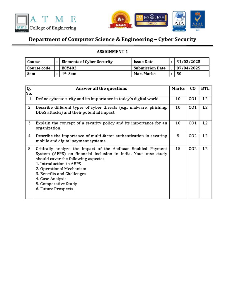 ECS (BCY402) - Assignment 1 - CY | PDF